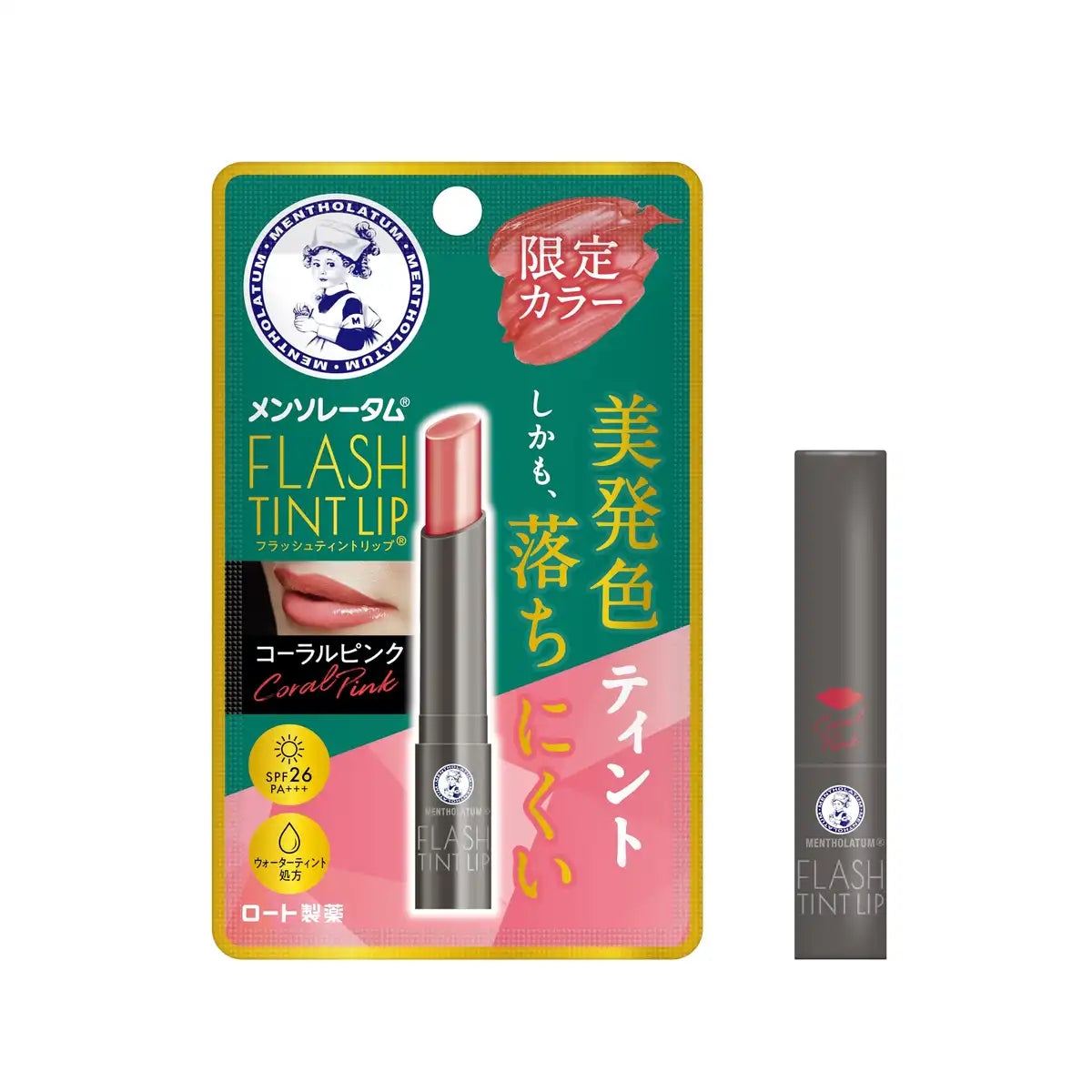 Mentholatum Lip Flash Tint Coral Pink 2G with SPF26 High Moisture & UV