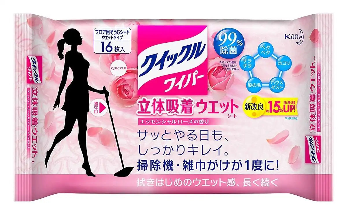 Kao Quickle Wiper 3D Adsorption Wet Sheet Rose Scent Japan 16 Pieces 5