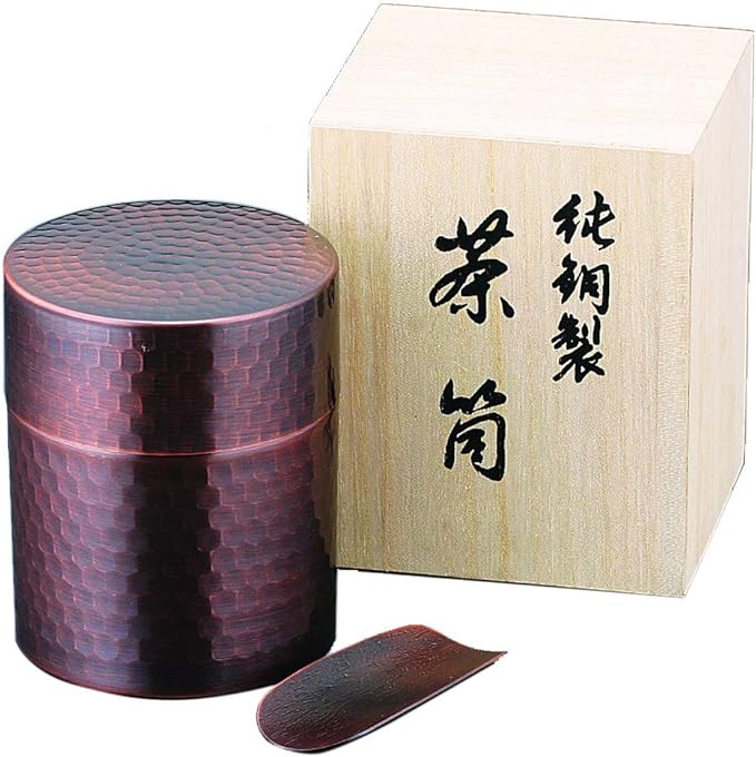 Asahi Copper Japanese Loose Tea Leaf Chazutsu Tea Caddy W/ Spoon & Gif