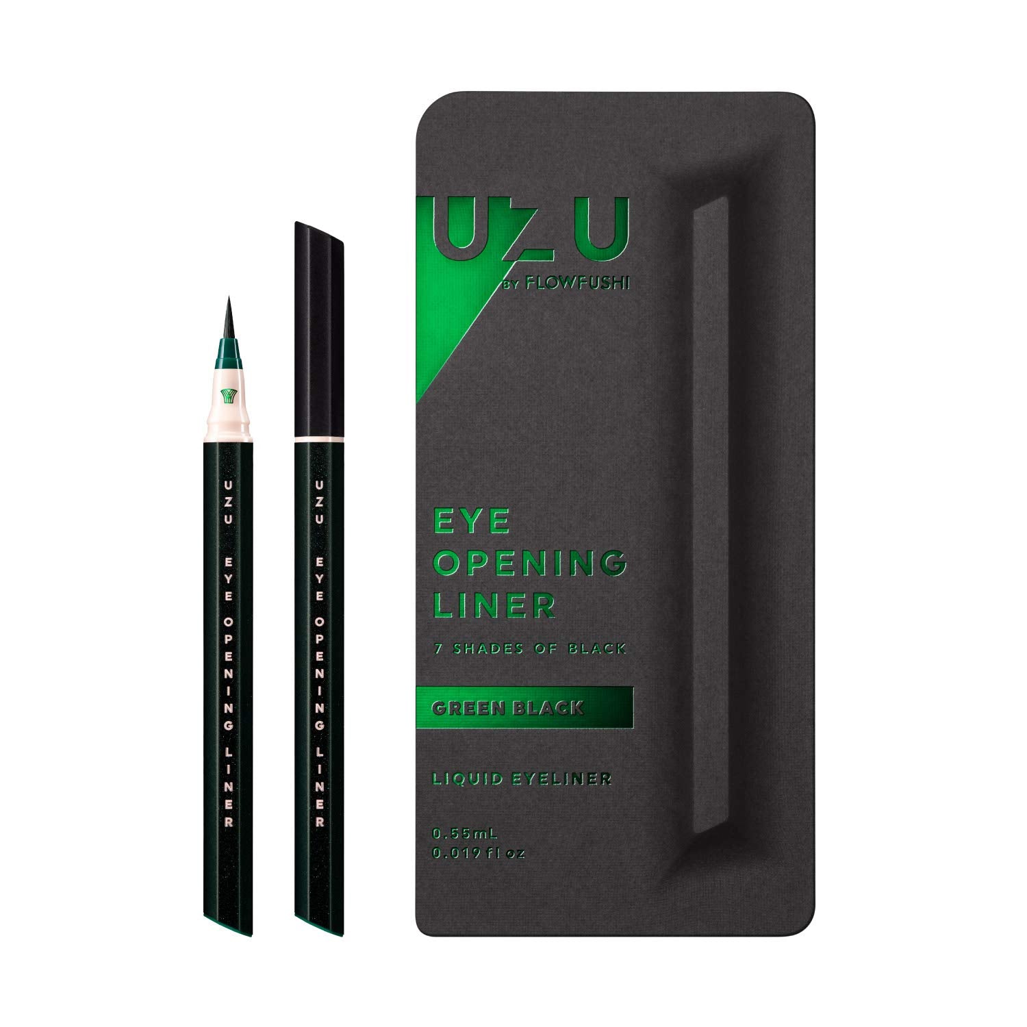 Uzu Seven Shades Black Green Liquid Eyeliner Hot Water Off Hypoallerge
